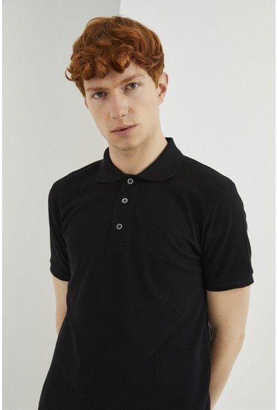 Z Giyim Erkek Siyah Pamuklu Düğmeli Polo Yaka Tişört