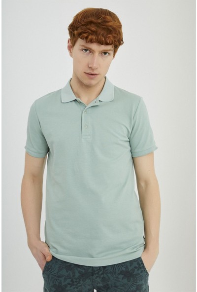 Z Giyim Erkek Su Yeşili Pamuklu Düğmeli Polo Yaka Tişört