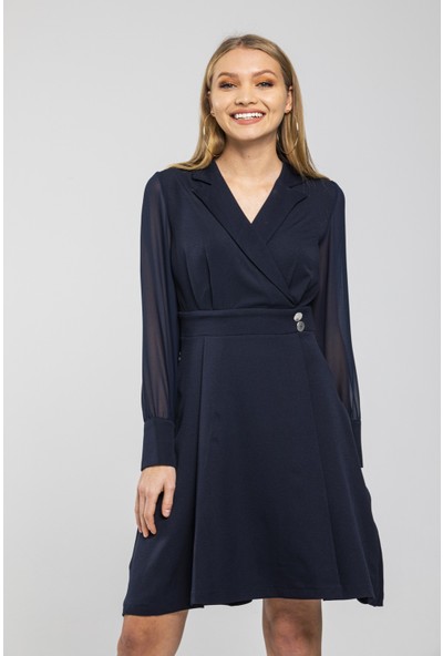 Stil Adventure Stil Adventure-Şifon Kollu,önden Pileli,ceket Yakalı ELBISE-SA1371