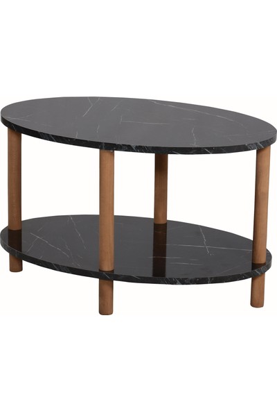 İntergo Orta Sehpa Oval Ahşap Ayaklı Iki Katlı Gazetelikli Siyah Mermer Desenli İntergo Orta Sehpa Oval Ahşap Ayaklı Iki Katlı Gazetelikli Siyah Mermer Desenli