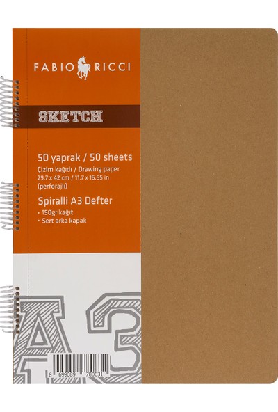 Fabio Ricci A3 Kraft Spiralli Çizgisiz Çizim Defteri
