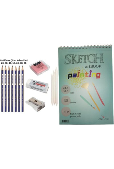Satrik Goldfaber Eskiz Defterli Karakalem Çizim Seti 24,5×34,5 cm Spiralli Sketchbook SATRİK303 Satrik Goldfaber Eskiz Defterli Karakalem Çizim Seti 24,5×34,5 cm Spiralli Sketchbook SATRİK303