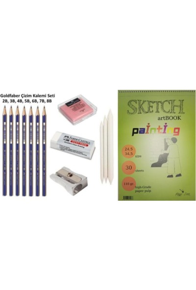 Satrik Goldfaber Eskiz Defterli Karakalem Çizim Seti 24,5×34,5 cm Spiralli Sketchbook Dereceli Kalem SATRİK302 Satrik Goldfaber Eskiz Defterli Karakalem Çizim Seti 24,5×34,5 cm Spiralli Sketchbook Dereceli Kalem SATRİK302