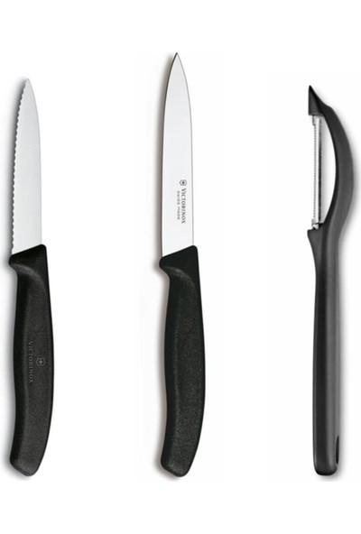 Victorinox Siyah 3'lü Bıçak Soyacak Seti Victorinox Siyah 3'lü Bıçak Soyacak Seti