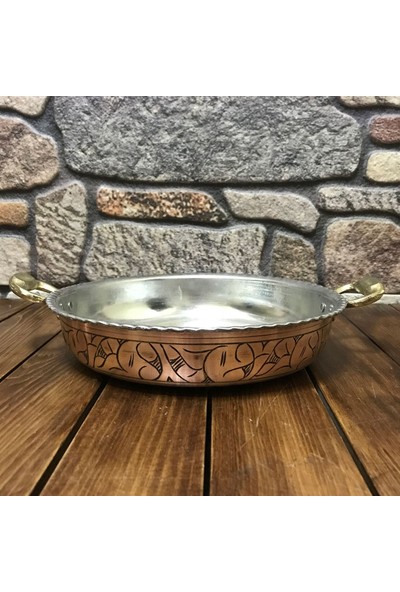 Efemir Bakır İşlemeli Eskitme Tava 24 cm.