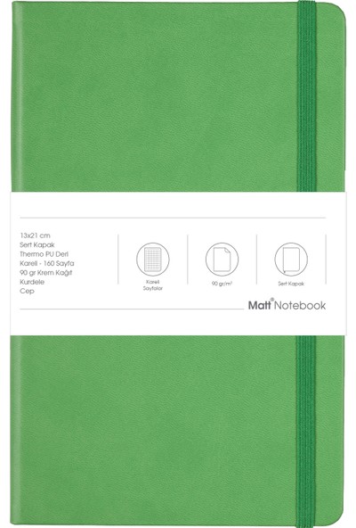 Matt Notebook Lastikli Defter Kareli 13 x 21 cm Yeşil Matt Notebook Lastikli Defter Kareli 13 x 21 cm Yeşil
