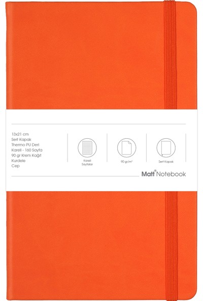 Matt Notebook Lastikli Defter Kareli 13 x 21 cm Turuncu Matt Notebook Lastikli Defter Kareli 13 x 21 cm Turuncu