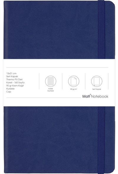 Matt Notebook Lastikli Defter Kareli 13 x 21 cm Lacivert Matt Notebook Lastikli Defter Kareli 13 x 21 cm Lacivert