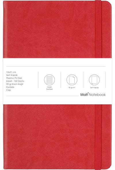 Matt Notebook Lastikli Defter Kareli 13 x 21 cm Kırmızı Matt Notebook Lastikli Defter Kareli 13 x 21 cm Kırmızı