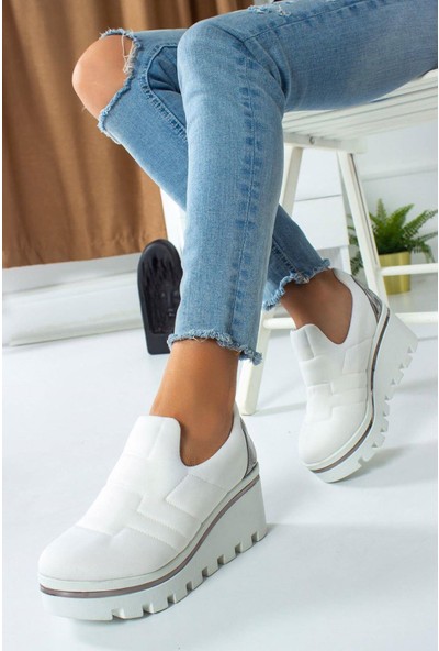 Doçka Doçka-Kadın Beyaz Dolgu Topuk Spor Tarz Ayakkabı BR1001