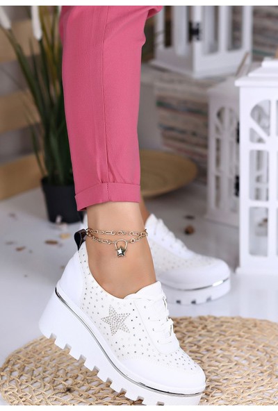 Doçka Doçka-Kadın Beyaz Dolgu Topuk Spor Tarz Ayakkabı BR1006