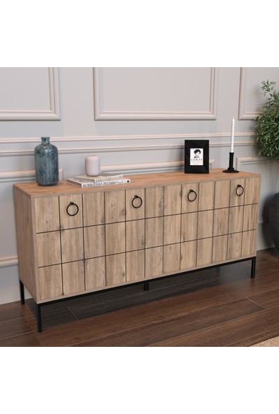 Bimossa H5520 Pedro Metal Ayaklı Konsol 160CM. Atlantik Çam