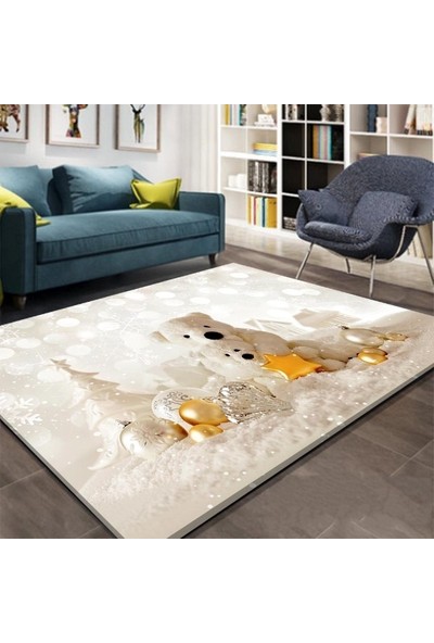 Else Halı Canel Karlar Ayıcıklı 3D Lastikli Halı Örtüsü Halı Kılıfı 160X230
