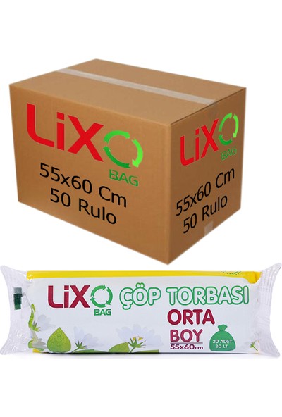 Lixo Bag Çöp Torbası Orta Boy 55 x 60 cm 20'li (50 Paket)