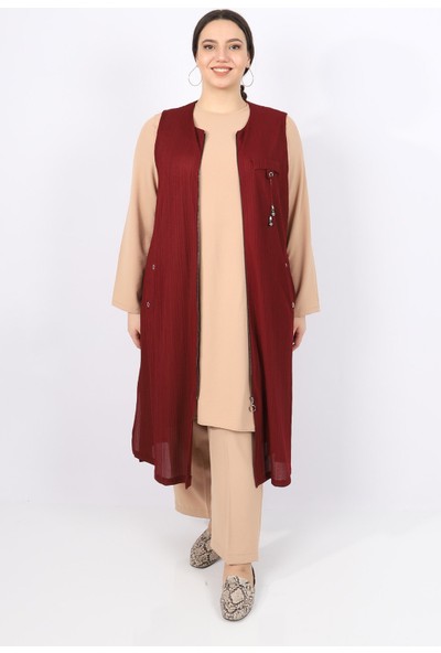 Kado Moda Fermuarlı Yelek Bordo Kado Moda Fermuarlı Yelek Bordo