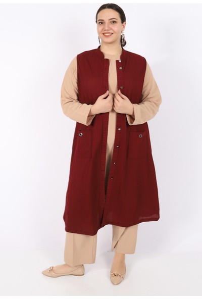 Kado Moda Metal Düğmeli Yelek Bordo Kado Moda Metal Düğmeli Yelek Bordo