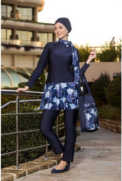 Armes Boyundan Bağlamalı Fırfırlı Kapalı Tesettür Mayo 273