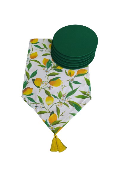 Dehaberkstore Limon Desen Runner+6 Adet Yeşil Amerikan Servis Supla Seti Dehaberkstore Limon Desen Runner+6 Adet Yeşil Amerikan Servis Supla Seti