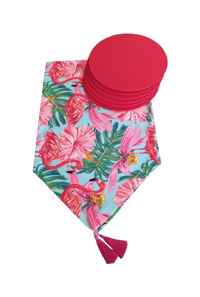 Dehaberkstore Flamingo Desen Runner+6 Adet Kırmızı Amerikan Servis Supla Seti Dehaberkstore Flamingo Desen Runner+6 Adet Kırmızı Amerikan Servis Supla Seti
