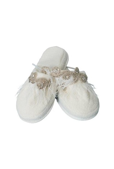 Mecit Pijama Mecit 122 Ekru Taşlı Lohusa Terlik Taç Seti