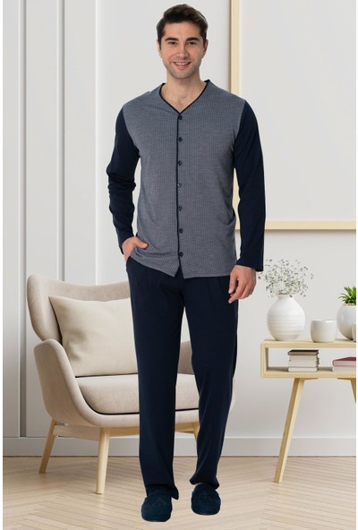 Mecit Pijama By Mecit 2774 Lacivert Önden Düğmeli Büyük Beden Erkek Pijama Takımı Mecit Pijama By Mecit 2774 Lacivert Önden Düğmeli Büyük Beden Erkek Pijama Takımı