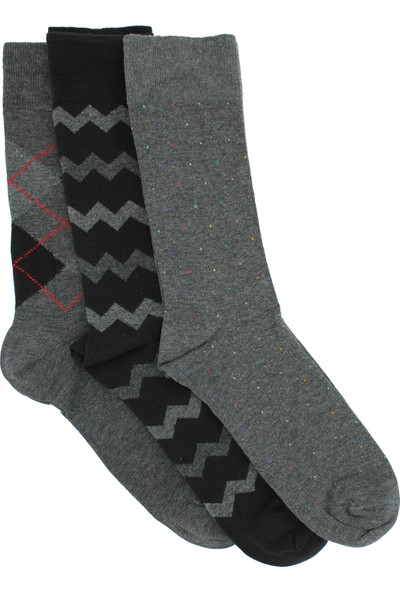 CF Colour Feet 3'lü Paket Desenli Füme Gri Erkek Çorap