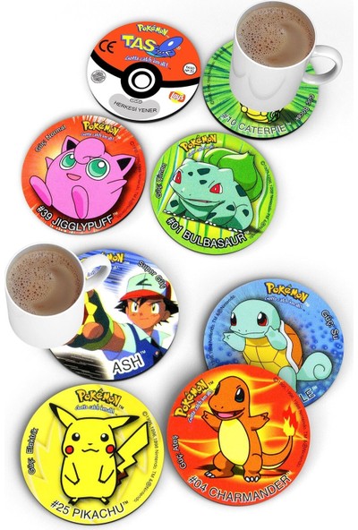 Mdesign Bardak Altlığı Pokemon Taso Tasarımlı 8li Set Mdesign Bardak Altlığı Pokemon Taso Tasarımlı 8li Set