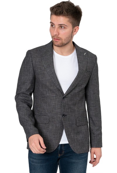 White Stone Enschede Regular Fit 6 Drop Tek Ceket Desenli Siyah White Stone Enschede Regular Fit 6 Drop Tek Ceket Desenli Siyah