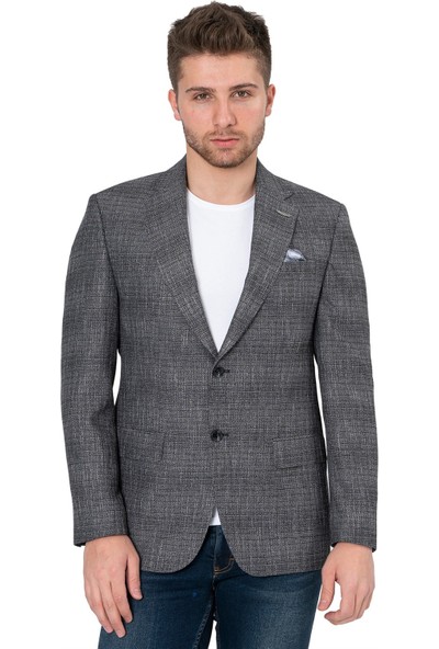White Stone Groningen Regular Fit 4 Droptek Ceket Desenli Siyah
