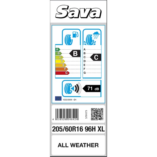 Sava 205/60 R16 96H XL All Weather Oto 4 Mevsim Lastiği ( Fiyatı