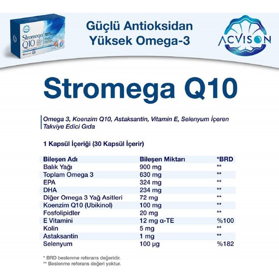 Acvison Stromega Yüksek Miktarda Omega 3 (900 Mg) ve Koenzim Q10 (100 ...