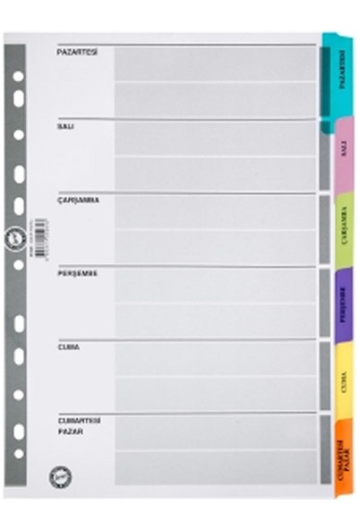 Serve Ofis 200 Pp Serisi Günler A4 Ayraç Serve Ofis 200 Pp Serisi Günler A4 Ayraç