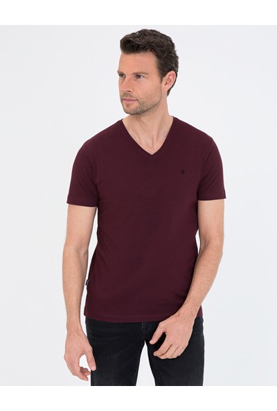 Pierre Cardin Bordo Slim Fit V Yaka Basic T-Shirt 50239846-VR014