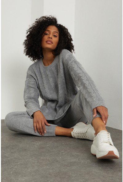 Altıner Kadın Örme Gri Triko Alt Üst Takım