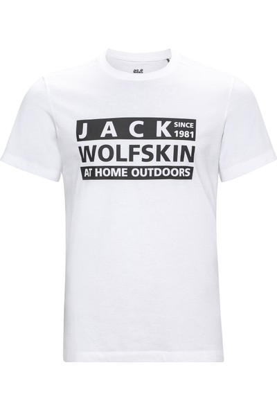 Jack Wolfskin Bisiklet Yaka Kısa Kollu Baskılı Beyaz Erkek T-Shirt
