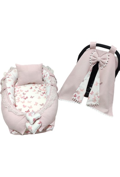 Bebekatölyesi Babynest ve Puset Örtüsü Petek Pike Kelebek Pudra Renk Bebekatölyesi Babynest ve Puset Örtüsü Petek Pike Kelebek Pudra Renk