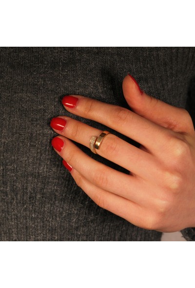 Adil Idil Kuyumculuk Yarım Taşlı Çift Kesim Kadın Yüzüğü