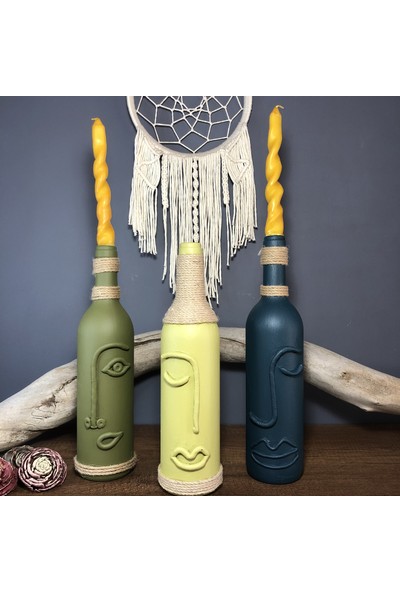 Mes Reves Design El Yapımı Dekoratif Şarap Şişeleri 3 'lü Set (Çiçek Için Vazo, Mum Için Şamdan Veya Yalnızca Dekor) Mes Reves Design El Yapımı Dekoratif Şarap Şişeleri 3 'lü Set (Çiçek Için Vazo, Mum Için Şamdan Veya Yalnızca Dekor)