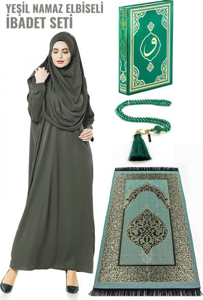 İhvan Haki Yeşil Namaz Elbiseli Ibadet Seti