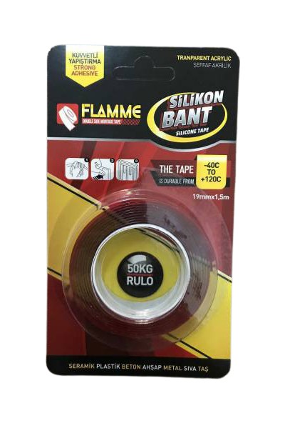 Flamme Silikonlu Çift Taraflı Bant 19MM 2 M Flamme Silikonlu Çift Taraflı Bant 19MM 2 M