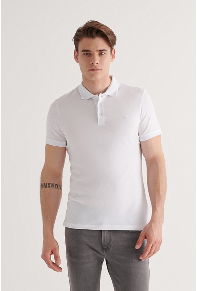 Avva Erkek Beyaz Polo Yaka Düz T-Shirt E001004 Avva Erkek Beyaz Polo Yaka Düz T-Shirt E001004