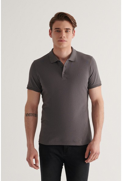 Avva Erkek Antrasit Polo Yaka Düz T-Shirt E001004 Avva Erkek Antrasit Polo Yaka Düz T-Shirt E001004