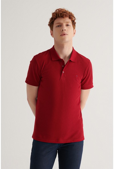 Avva Erkek Bordo Polo Yaka Düz T-Shirt E001004 Avva Erkek Bordo Polo Yaka Düz T-Shirt E001004