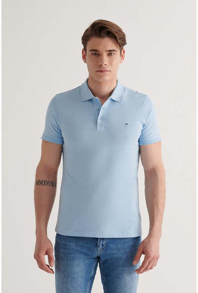 Avva Erkek Açık Mavi Polo Yaka Düz T-Shirt E001004 Avva Erkek Açık Mavi Polo Yaka Düz T-Shirt E001004