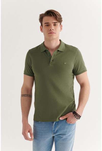 Avva Erkek Haki Polo Yaka Düz T-Shirt E001004