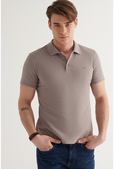 Avva Erkek Koyu Vizon Polo Yaka Düz T-Shirt E001004 Avva Erkek Koyu Vizon Polo Yaka Düz T-Shirt E001004