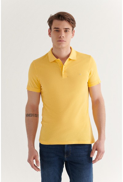 Avva Erkek Sarı Polo Yaka Düz T-Shirt E001004