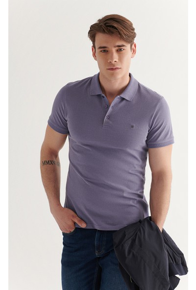 Avva Erkek Lila Polo Yaka Düz T-Shirt E001004 Avva Erkek Lila Polo Yaka Düz T-Shirt E001004