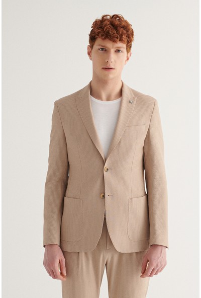 Avva Erkek Bej Kurtağzı Yaka Çizgili Seersucker Slim Fit Torba Cepli Lightweiht Ceket A11Y4000 Avva Erkek Bej Kurtağzı Yaka Çizgili Seersucker Slim Fit Torba Cepli Lightweiht Ceket A11Y4000