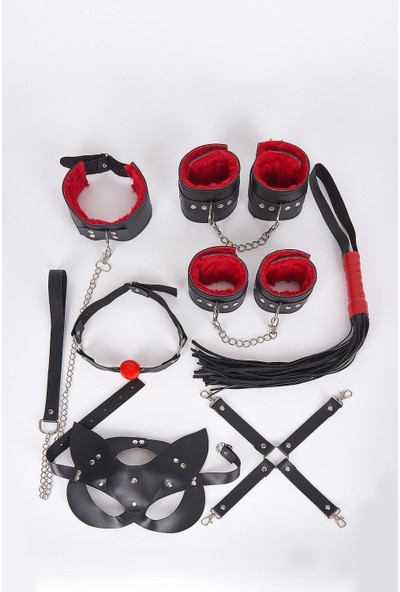 Pamuktenim Kırmızı Fantazi 7'li Kelepçe Kırbaç Fetiş Seti Pamuktenim Kırmızı Fantazi 7'li Kelepçe Kırbaç Fetiş Seti